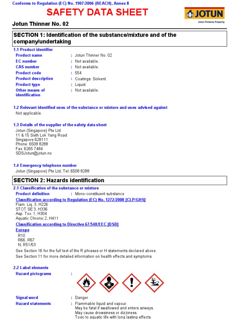 SDS - Jotun Thinner No. 02 - Marine - Protective - English (Uk ...