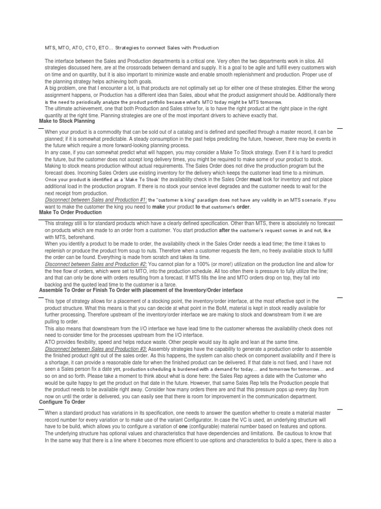 Mts Mto Ato Cto Eto Pdf Inventory Sales