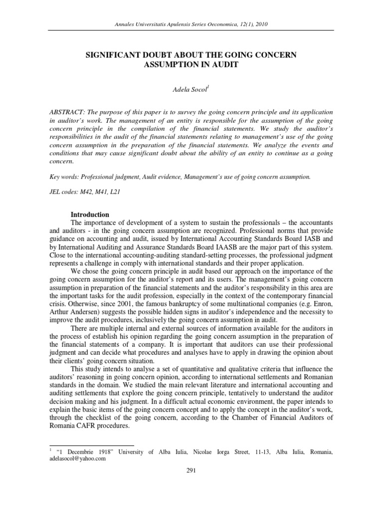 Significant Doubt About The Going Concern Assumption in Audit | PDF