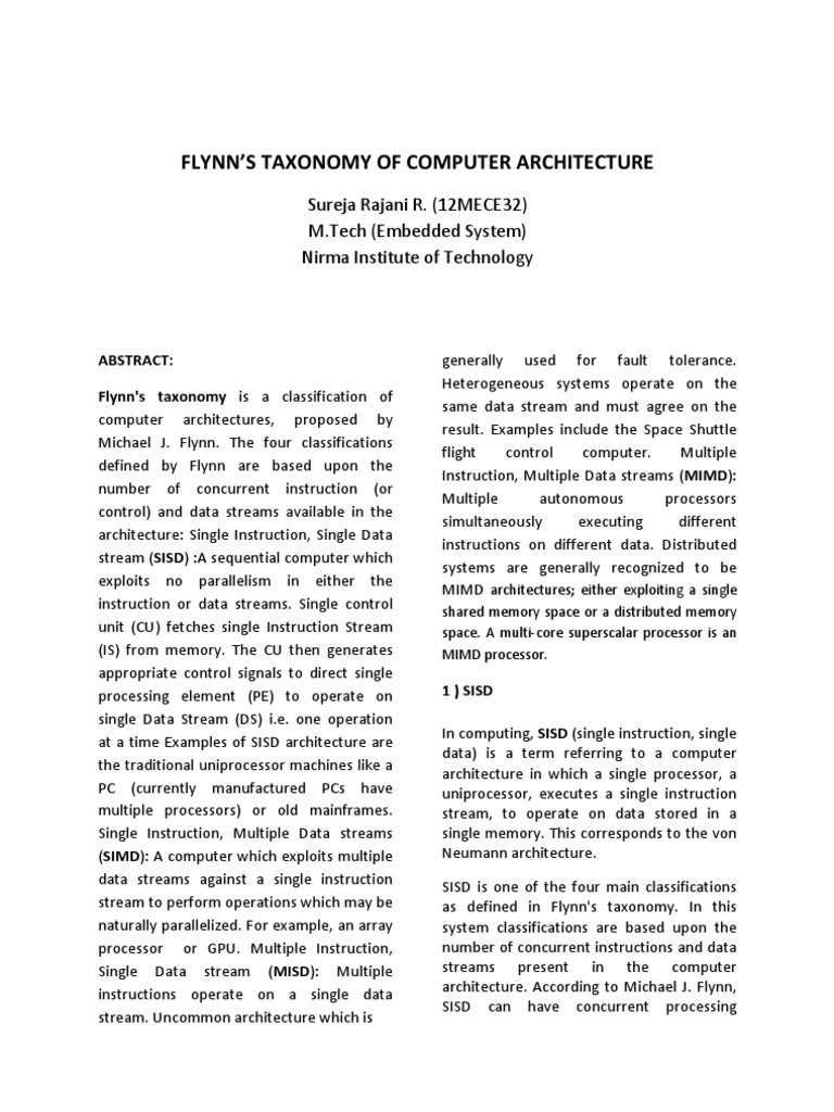 Flynn's Taxonomy of Computer Architecture | PDF | Parallel Computing ...