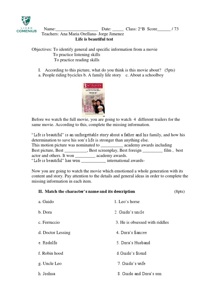 Life Is Beautiful Worksheet | PDF | Leisure
