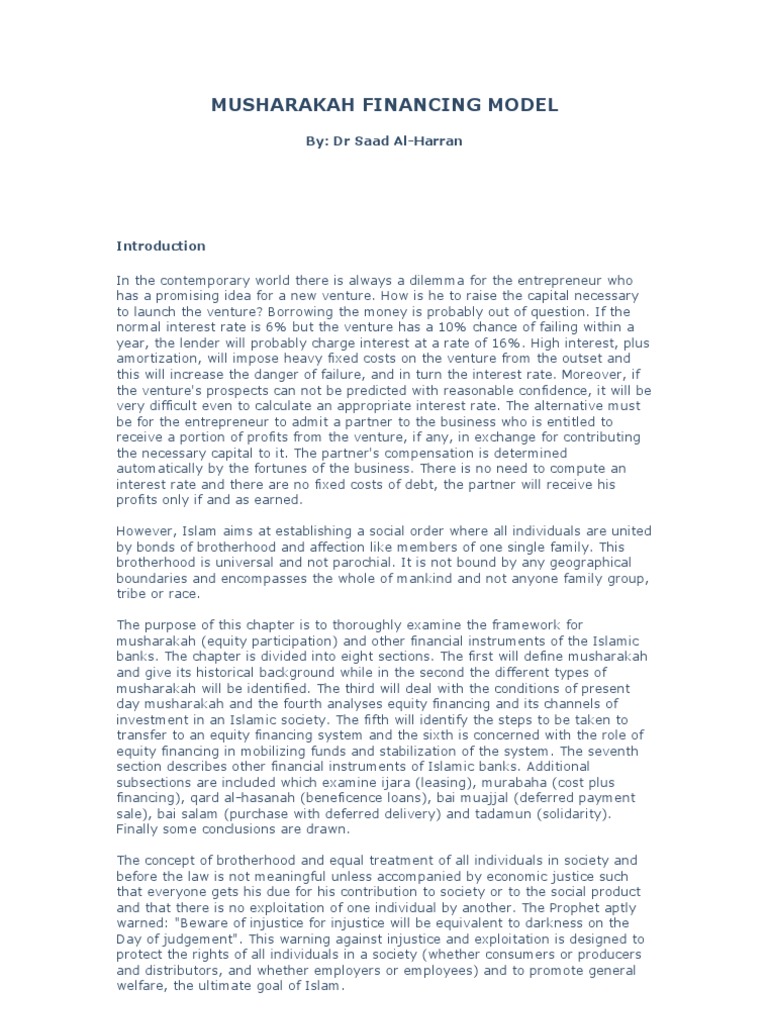 Types of Musharakah in Islamic Finance | PDF | Partnership | Islamic ...