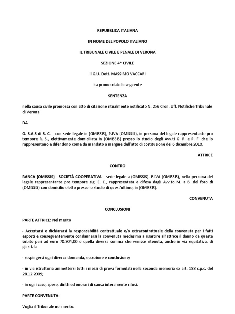 Sentenza Tribunale Verona 2-10-2012