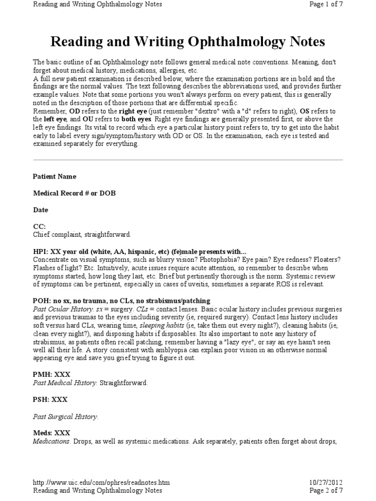 Reading and Writing Ophthalmology Notes | PDF | Visual Acuity | Contact ...