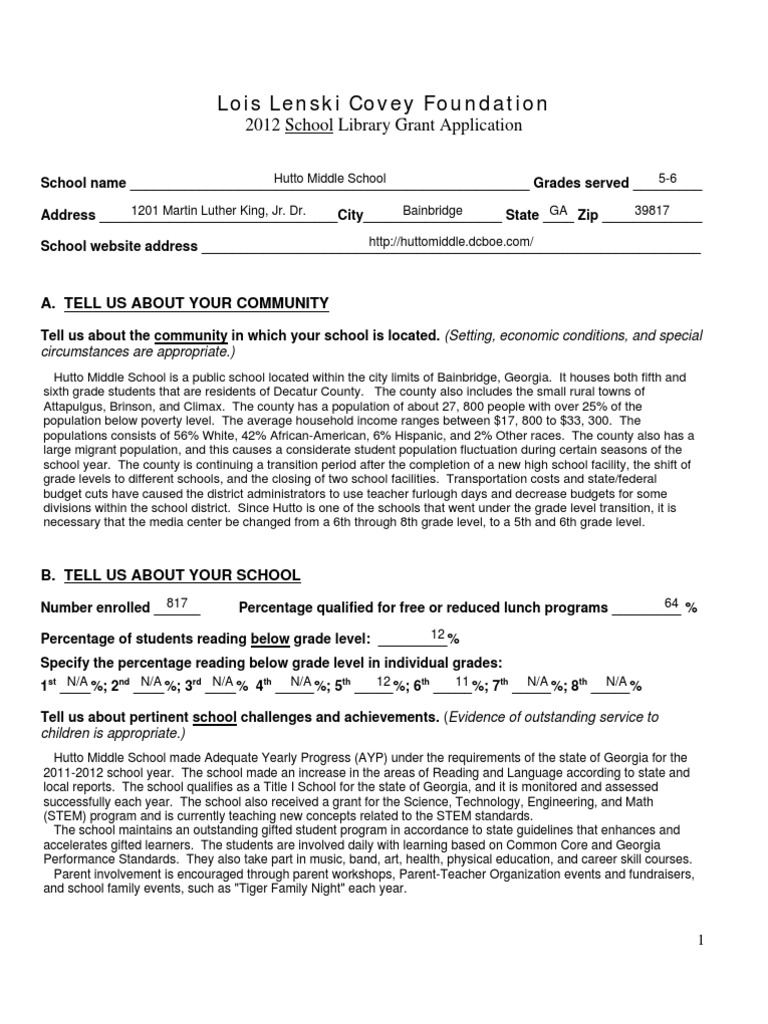 Lois Lenski Covey Foundation: 2012 School Library Grant Application ...