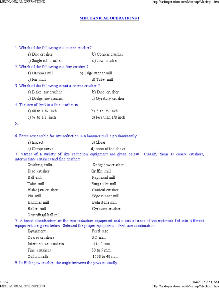 Mechanical Operations 1 | PDF | Mill (Grinding) | Filtration