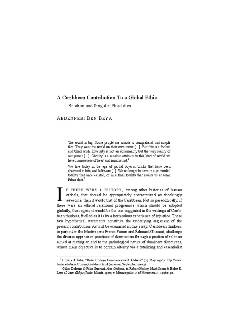 Ben Beya Article Rodopi Caribbean Global Ethics | PDF | Barbarian ...