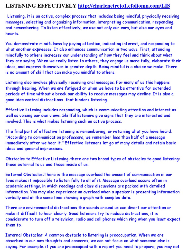 Listening Effectively | PDF | Nonverbal Communication | Communication