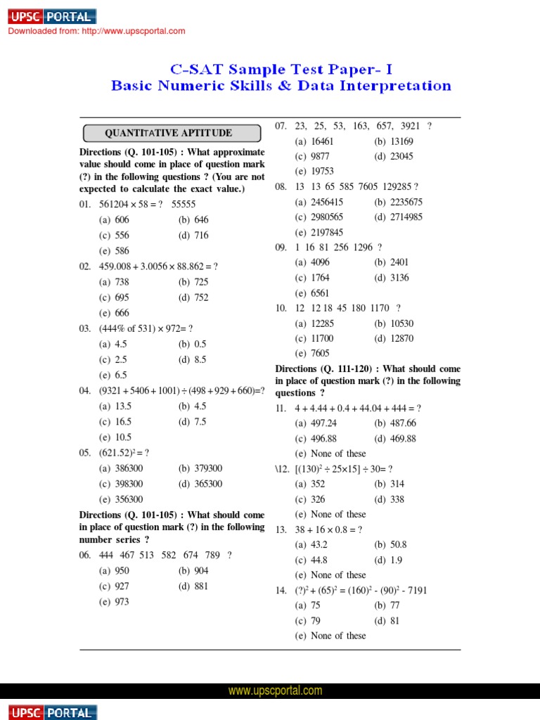 CSAT Basic Numeric Skills Data Interpretation Quantitative Sample Paper ...