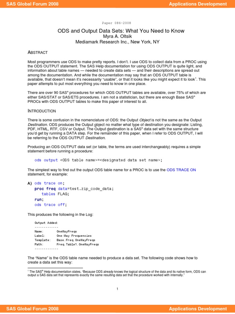 ODS Output Statement | PDF | Sas (Software) | Database Index