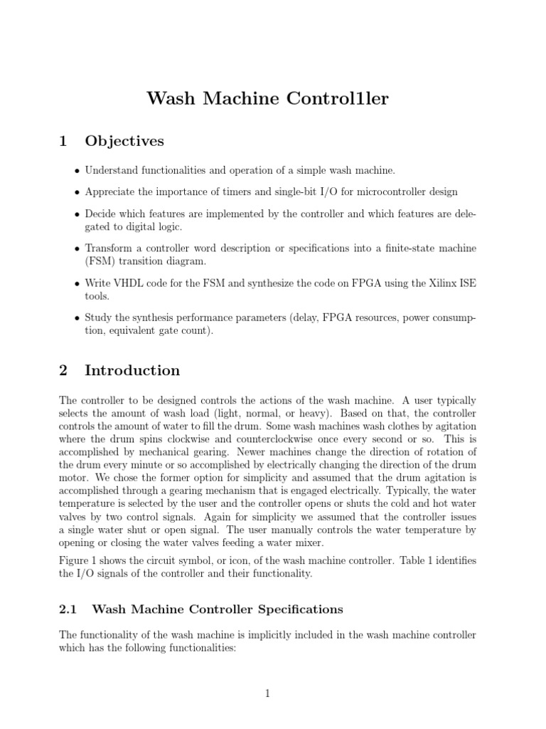 Designing and Simulating a Finite State Machine Controller for a Wash ...