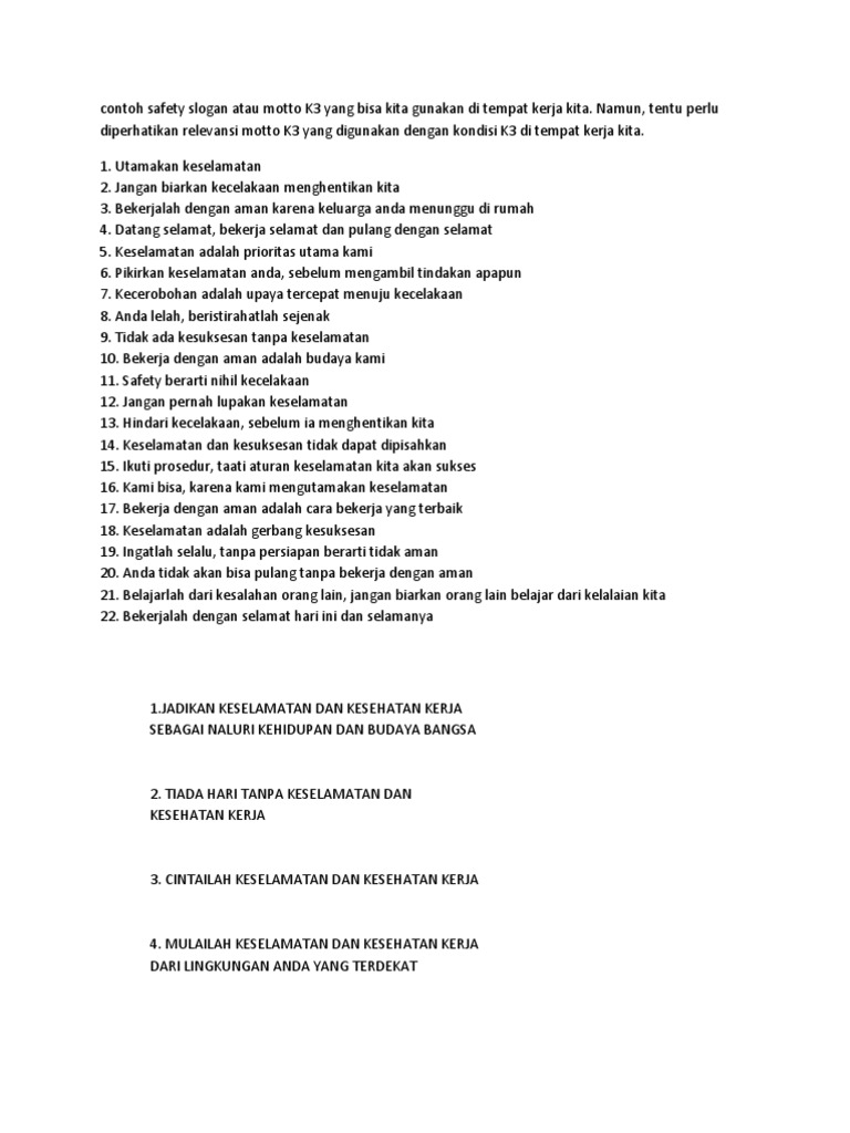 Contoh Slogan Keselamatan Di Tempat Kerja - RichardqiHorne