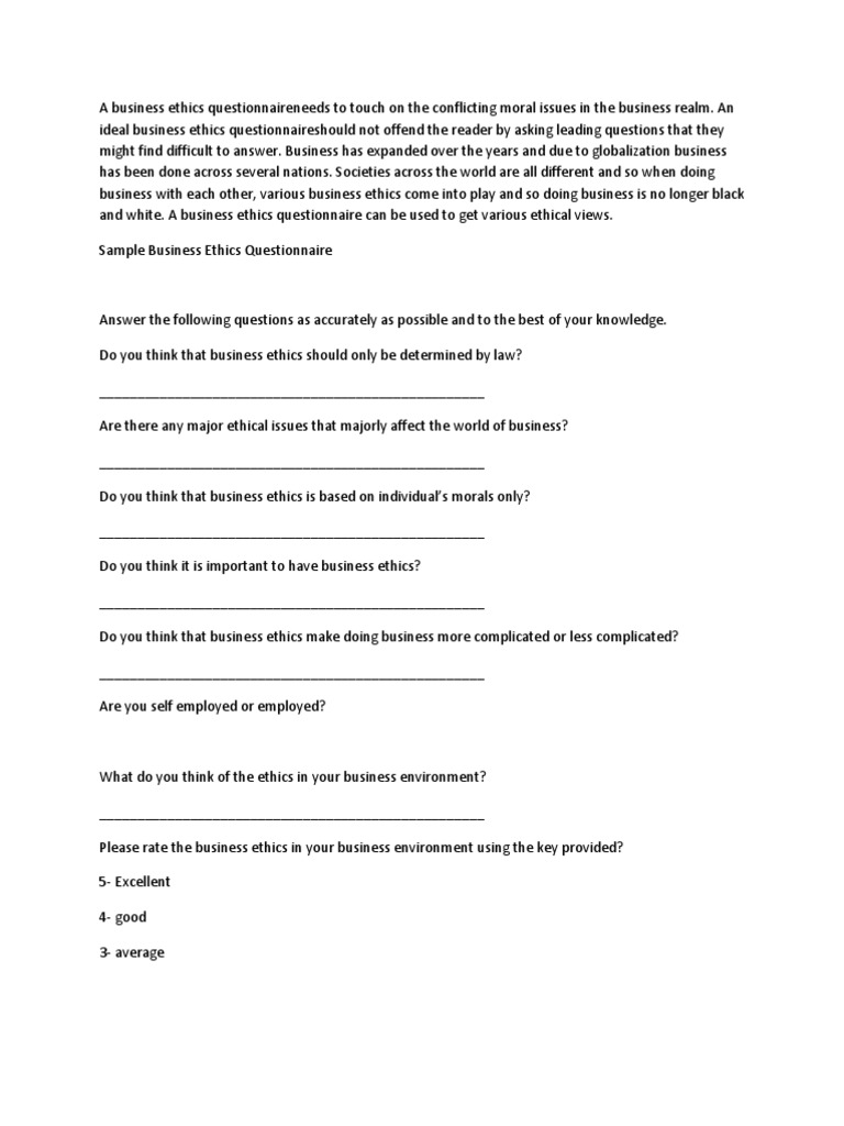 Questionnaire | Business Ethics | Corporate Social Responsibility