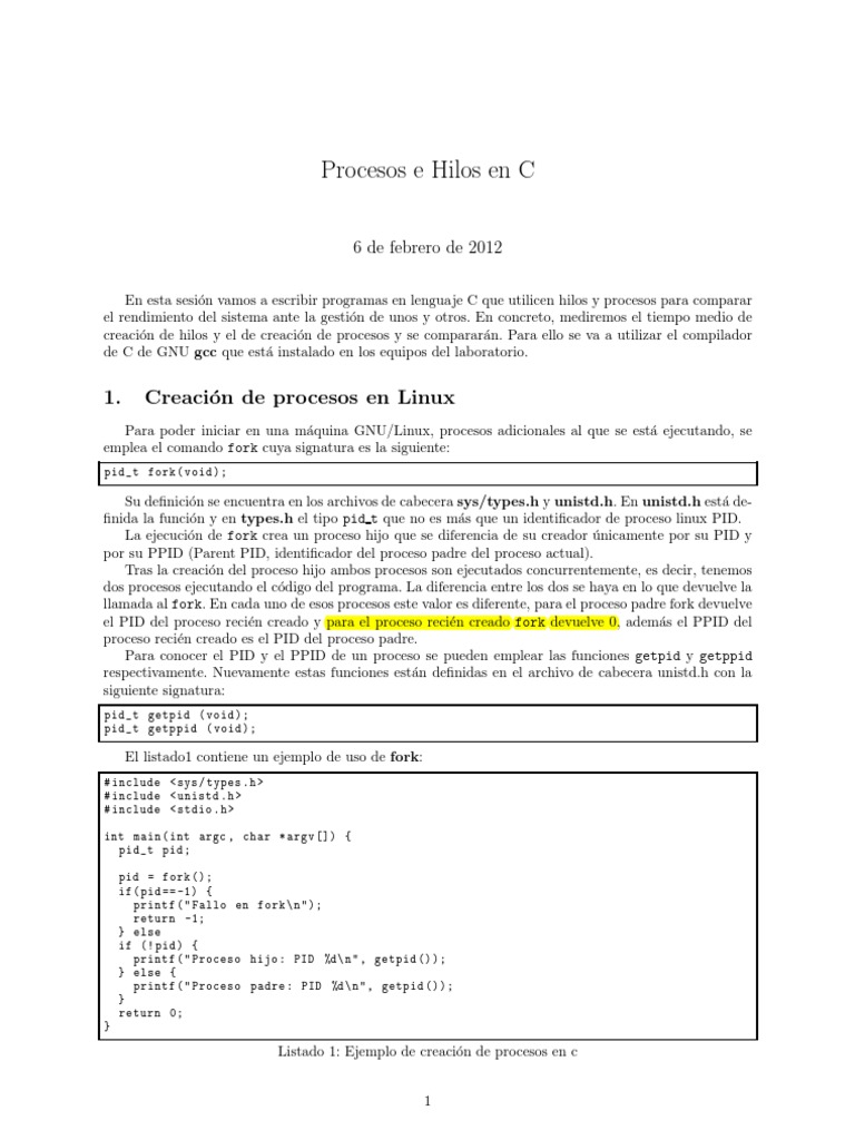 Procesos e Hilos en C | PDF | Puntero (Programación de computadora) | Hilo (Computación)