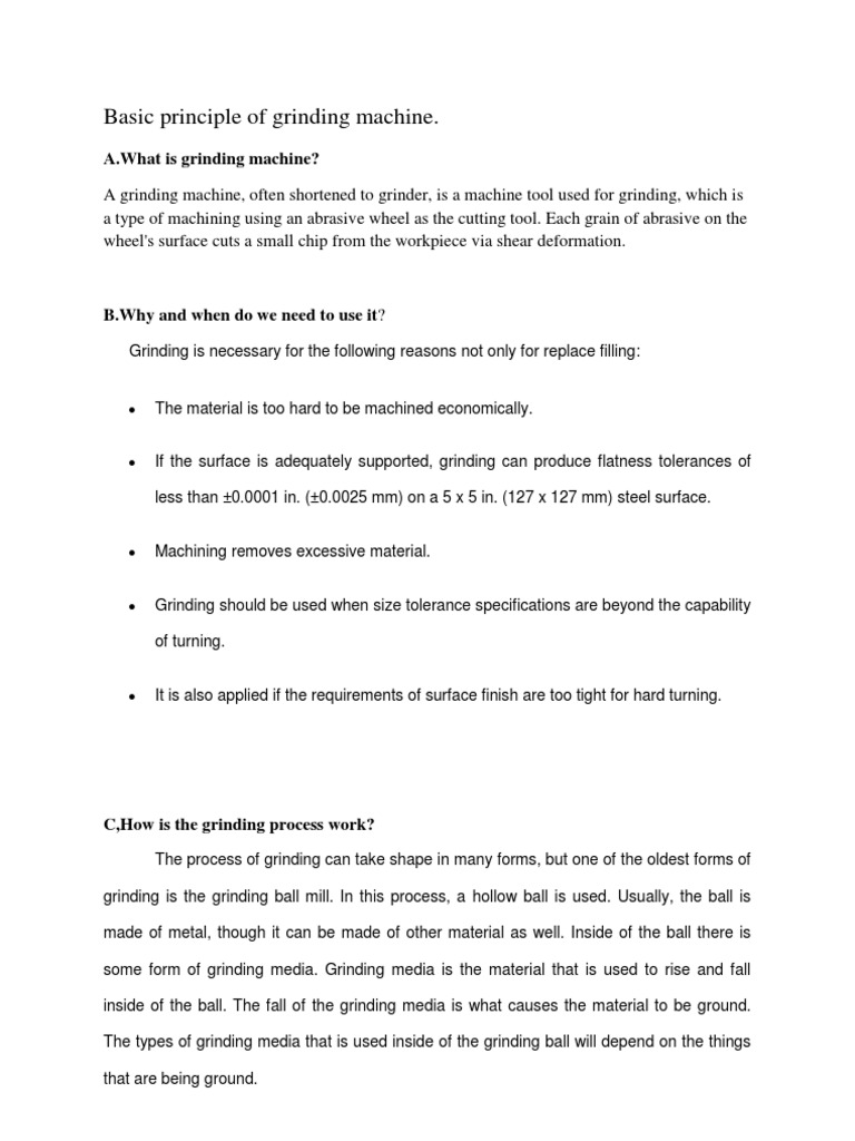 Basic Principle of Grinding Machine | PDF | Grinding (Abrasive Cutting ...