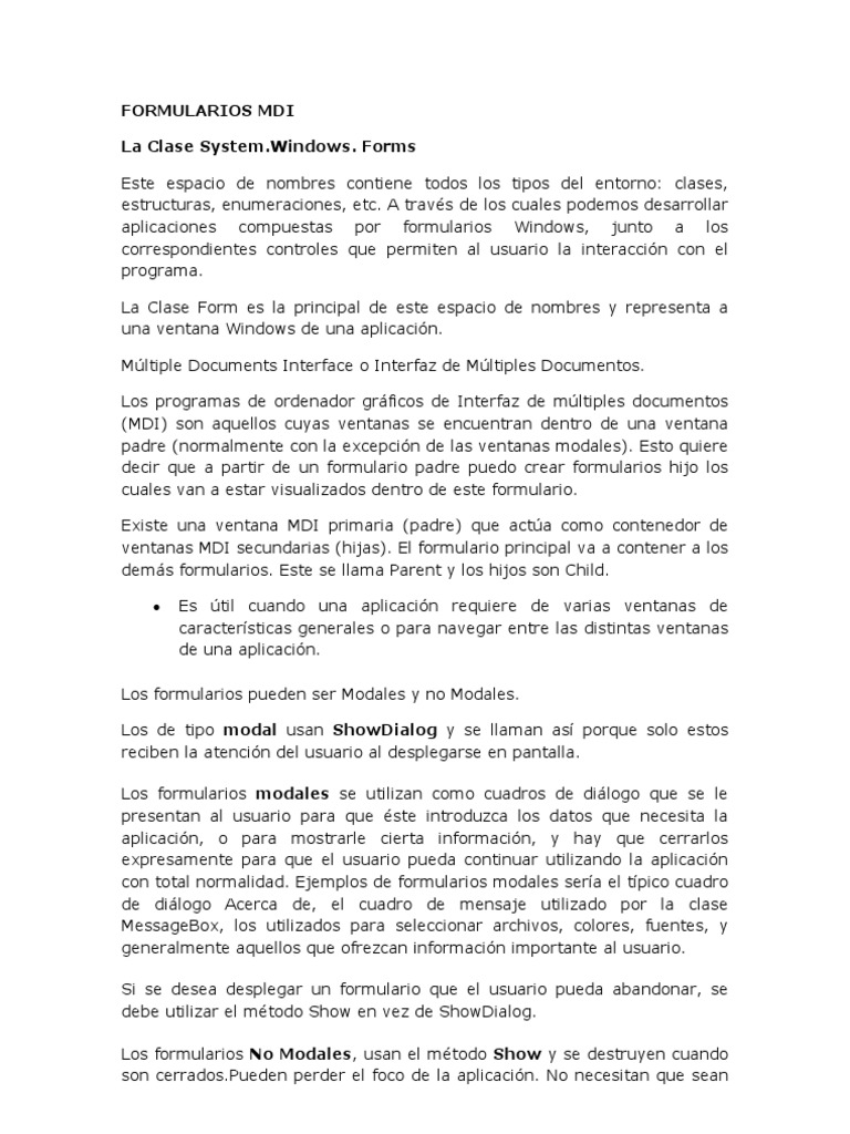 Formularios Mdi | PDF | Ventana (informática) | Software del sistema