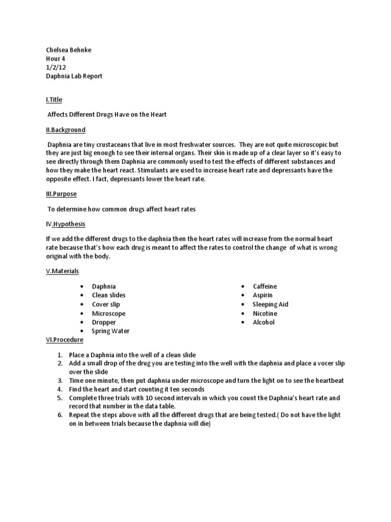 Daphnia Lab Report | PDF | Heart Rate | Stimulant