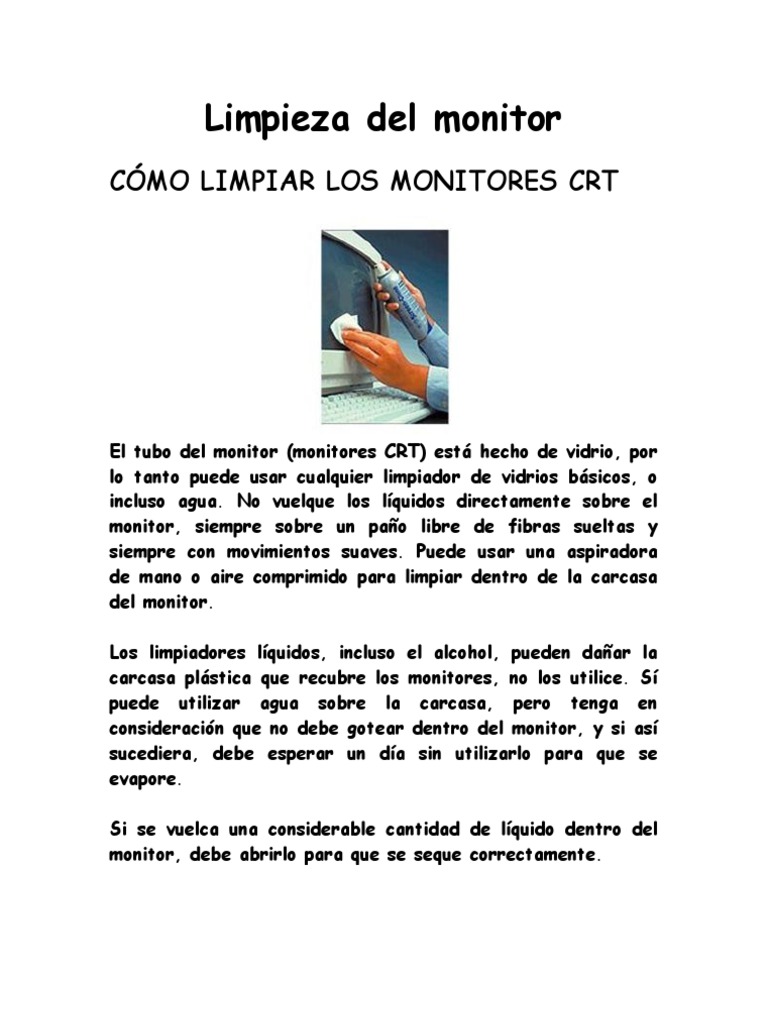 Limpieza de Monitores: CRT, LCD, LED | PDF | Monitor de computadora ...