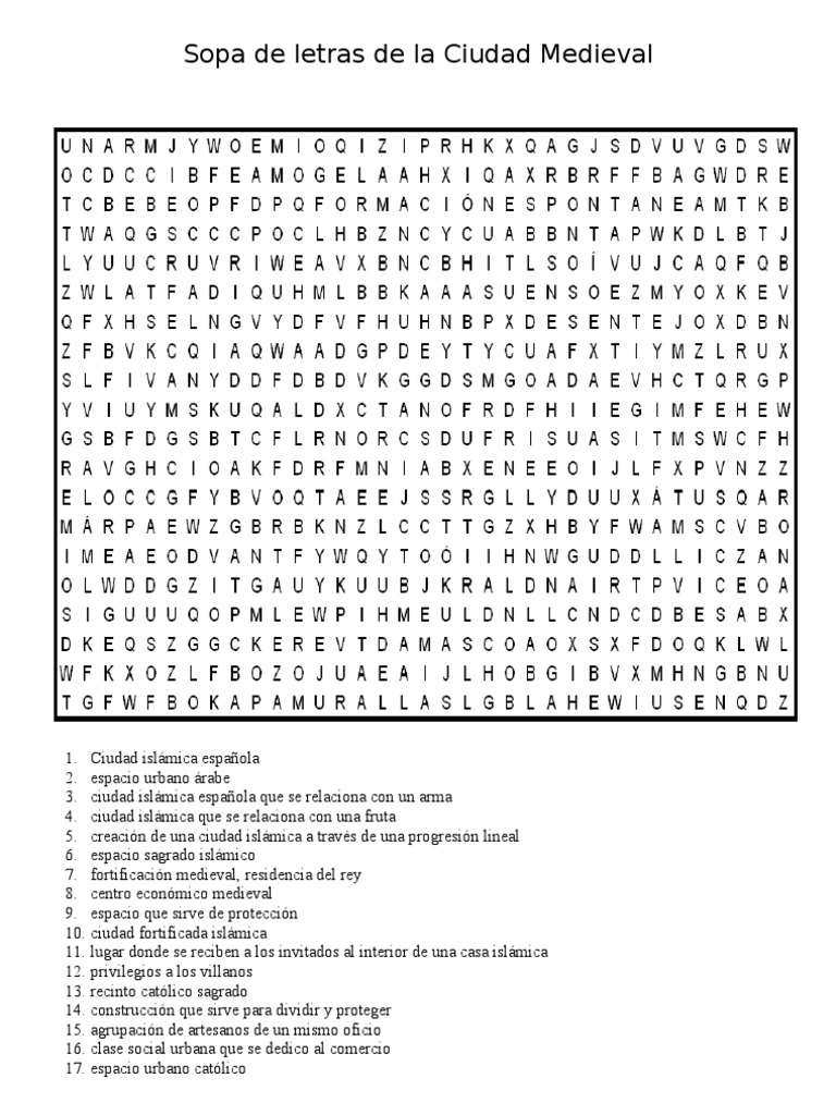 Sopa de Letras de La Ciudad Medieval