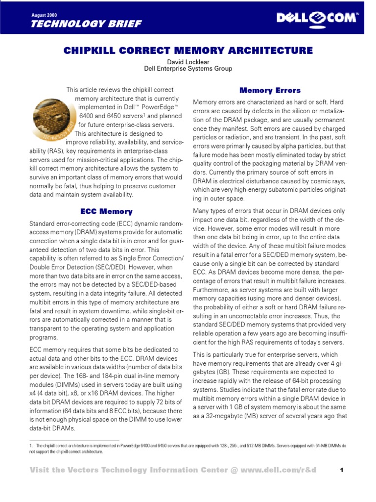 Chipkill Dell | PDF | Dynamic Random Access Memory | Error Detection And Correction