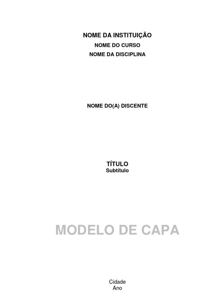 Modelos CAPA e FOLHA de ROSTO para Trabalhos Acadmicos - FTC | PDF