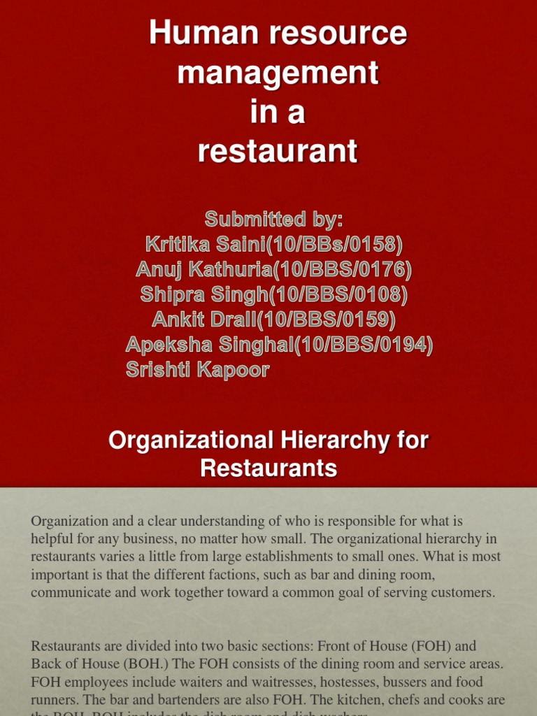 Human Resource Management Ina Restaurant | PDF | Housekeeping | Waiting ...