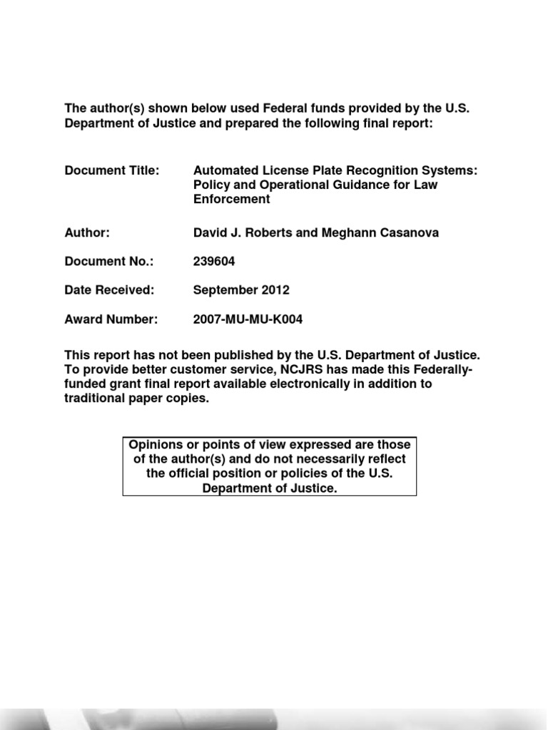 Automated License Plate Reader Systems - Policy and Operational ...