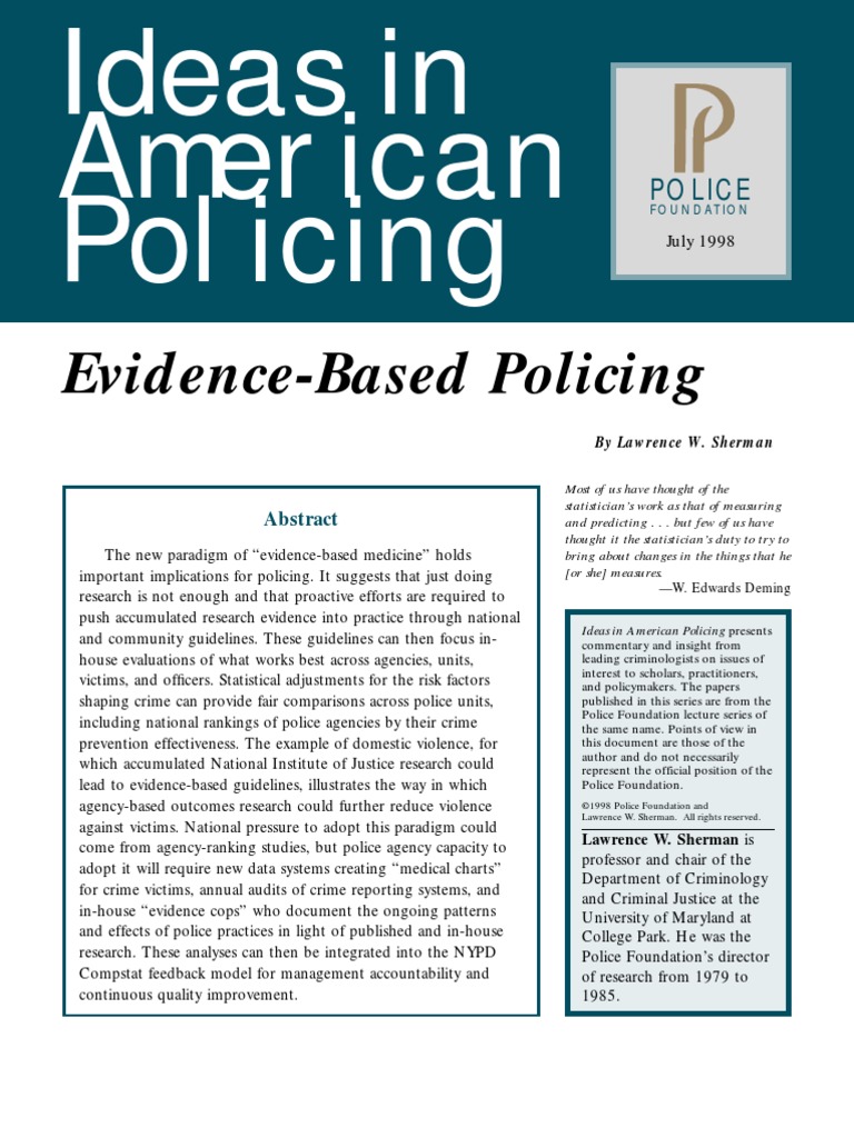 Sherman (1998) - Evidence-Based Policing | Evidence Based Medicine ...