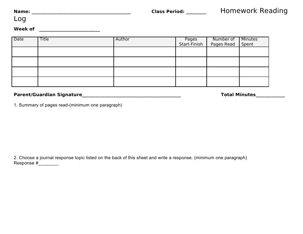 Homework Reading Log Template | PDF | Career & Growth | Computers