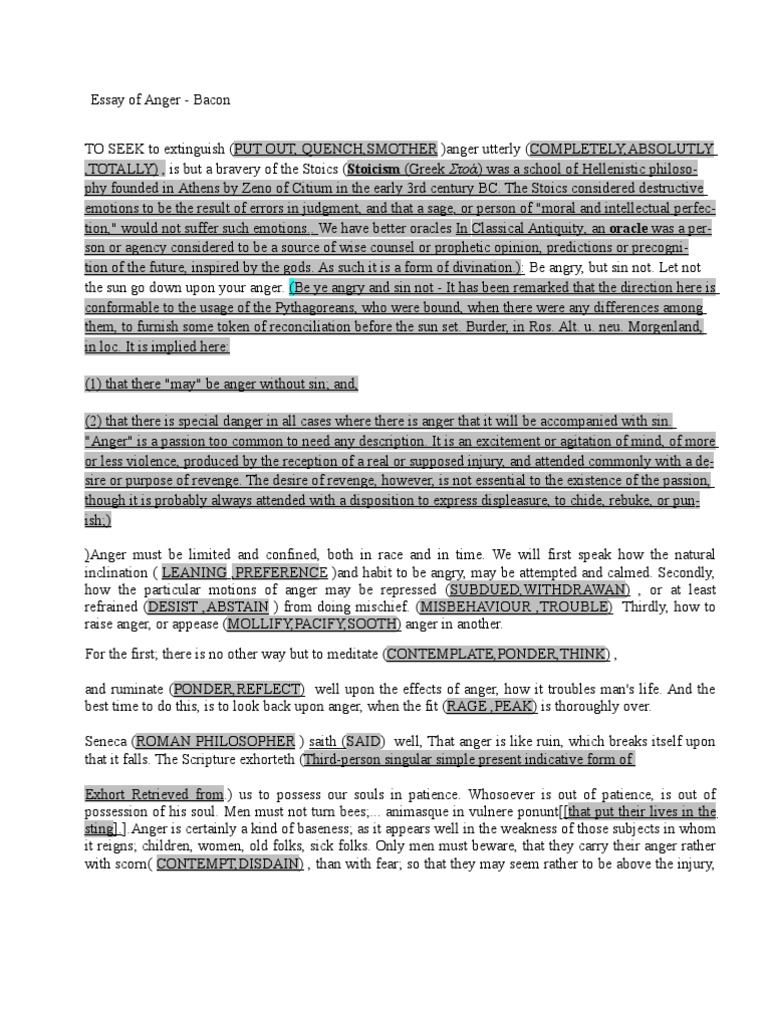 Essay of Anger | PDF | Anger | Stoicism