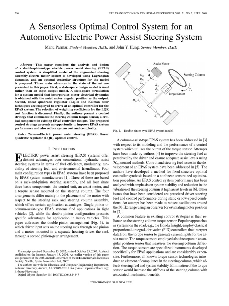 Optimal Control System Based EPAS | PDF | Kalman Filter | Control Theory