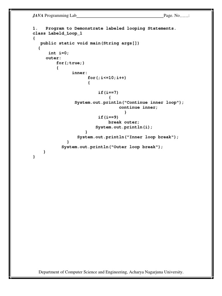 Page. No:: JAVA Programming Lab | PDF