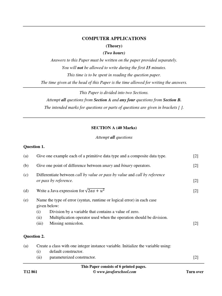 (2012) ICSE Computer Applications Question Paper | PDF | Data Type ...