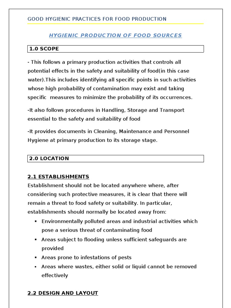 Good Hygienic Practices for Food Production | Housekeeping | Hygiene