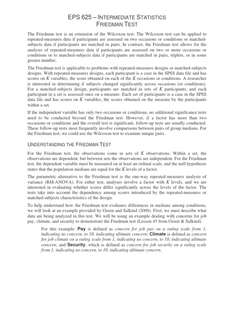 The Friedman Test | PDF | Statistical Hypothesis Testing | Median