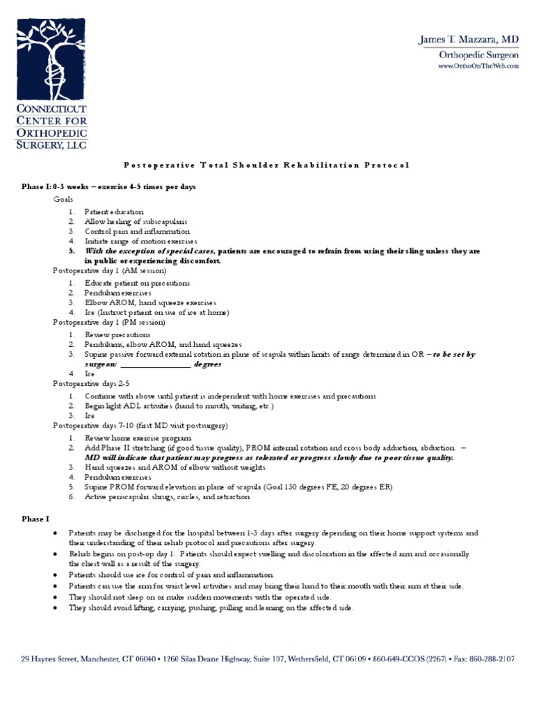 Total Shoulder Rehab Protocol Guide | PDF | Anatomical Terms Of Motion ...