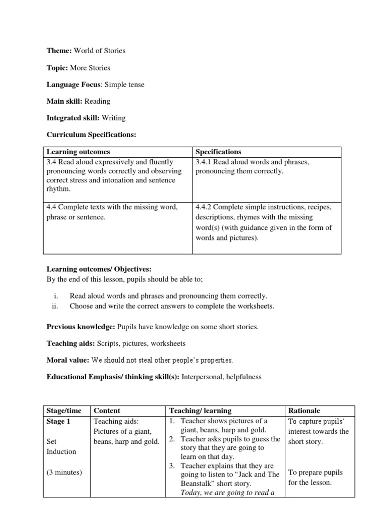 Lesson Plan 6 (World of Stories Year 4) | PDF | Reading (Process ...