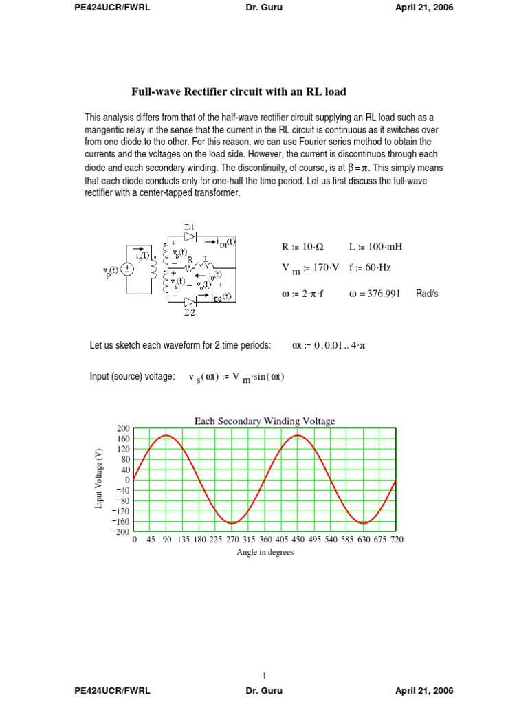 Full-Wave Rectifier Circuit With An RL Load | PDF | Rectifier | Computer Engineering