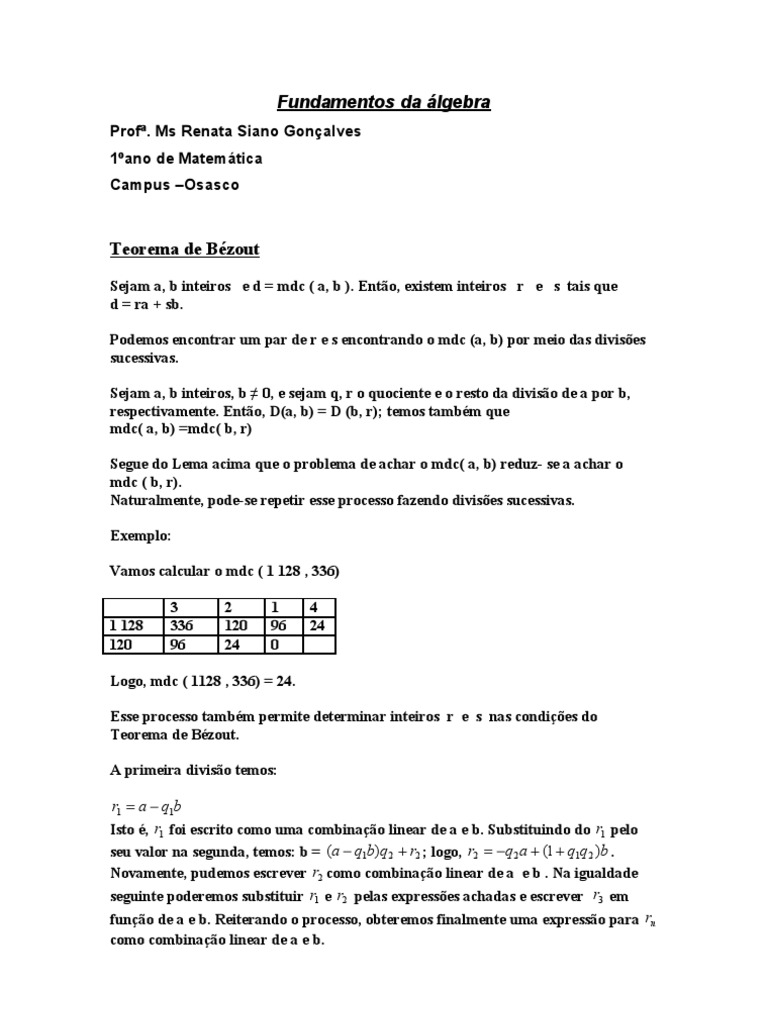 Teorema de Bézout e Equações Diofantinas | PDF | Equações | Matemática ...