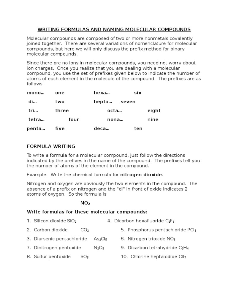 Naming and Writing Molecular Compounds | PDF | Oxide | Chemical Compounds