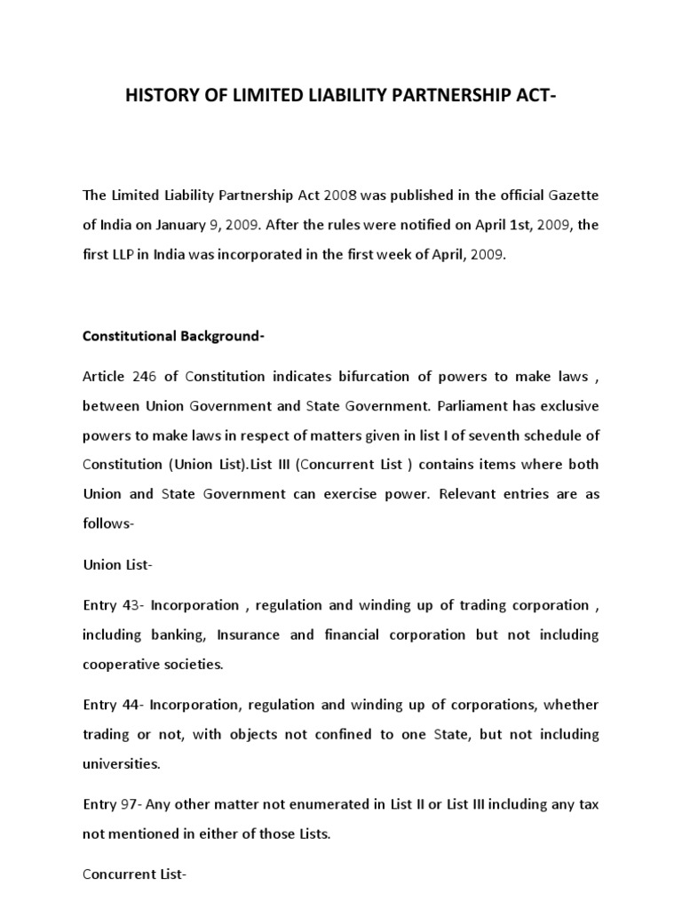 History of Limited Liability Partnership Act | Download Free PDF ...