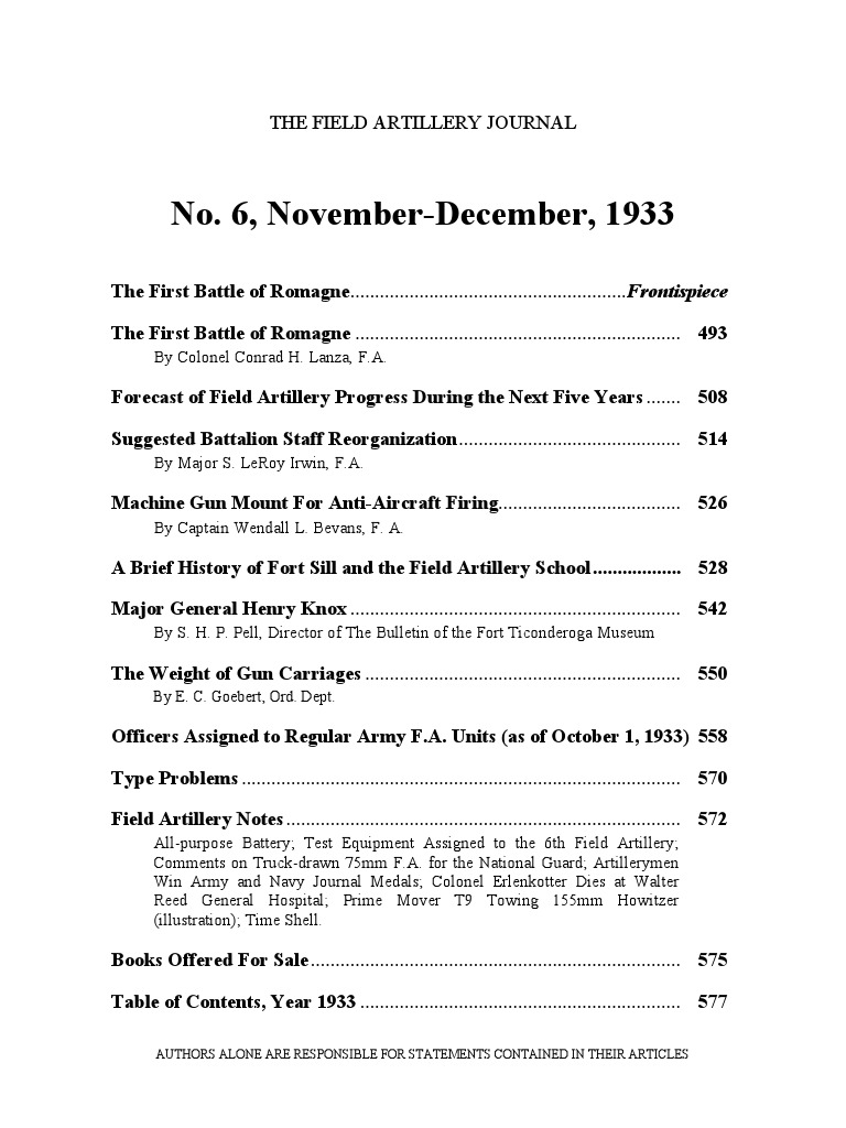 Field Artillery Journal - Nov 1933 | PDF | Field Artillery | Artillery