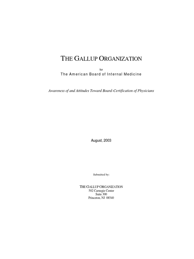 THE GALLUP ORGANIZATION For The American Board of Internal Medicine ...