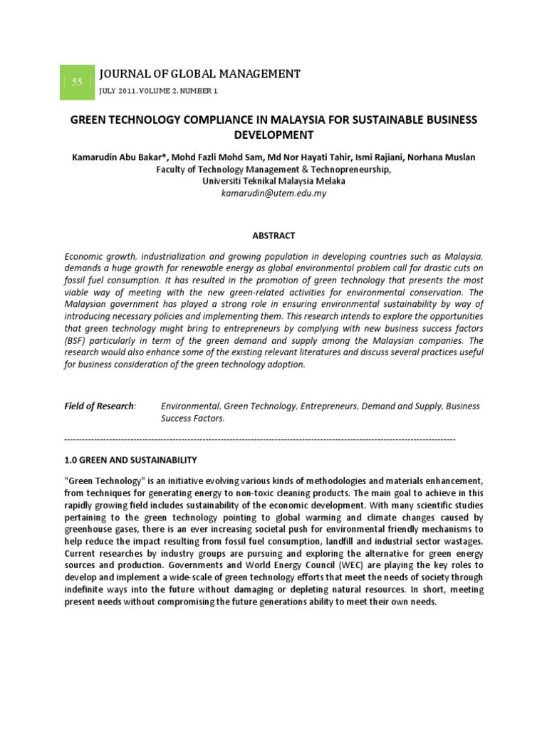 Green Technology Compliance in Malaysia For Sustainable Business | PDF ...