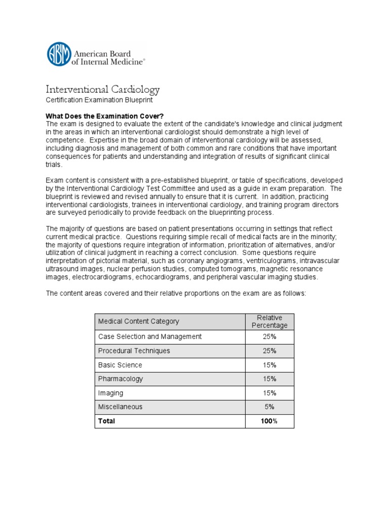 Interventional Cardiology Certification Examination Blueprint -American ...
