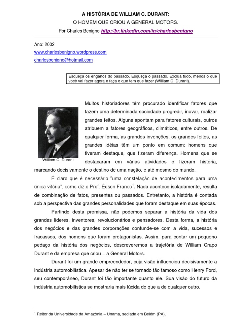 A História de William Durant, o homem que criou a General Motors | PDF ...