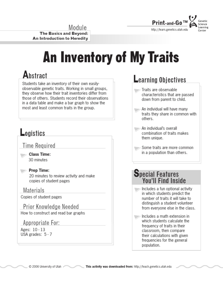 Genetic Traits Inventory | PDF | Heredity | Dominance (Genetics)