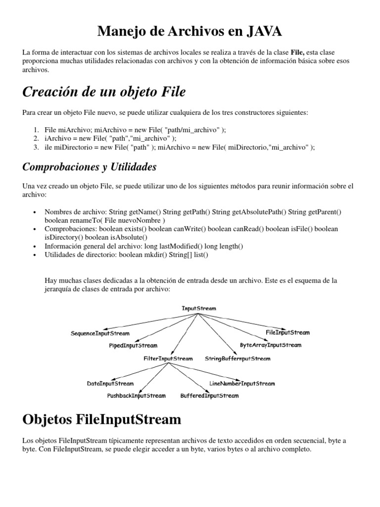 Manejo de Archivos en JAVA | PDF | Almacenador intermediario de datos ...