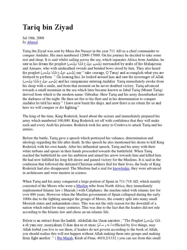 Tariq Bin Ziyad | PDF | Medieval Islam | History (Religion)