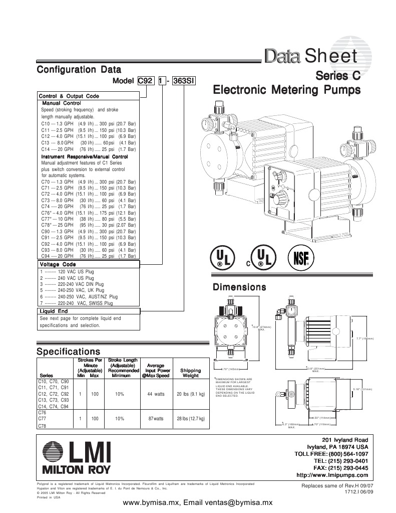 Bombas Dosificadoras Milton Roy Lmi C | PDF | Pipe (Fluid Conveyance ...